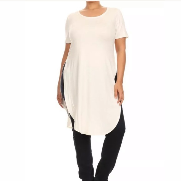 Tops | New Plus Double Slit Round Hem Basic Top | Poshmark